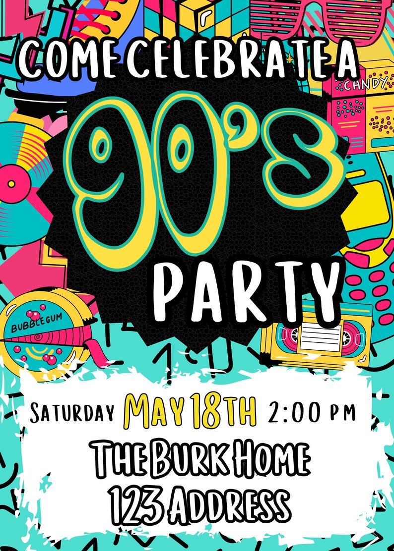 90's Party Invitation Custom Digital Download Printable 90's Birthday ...