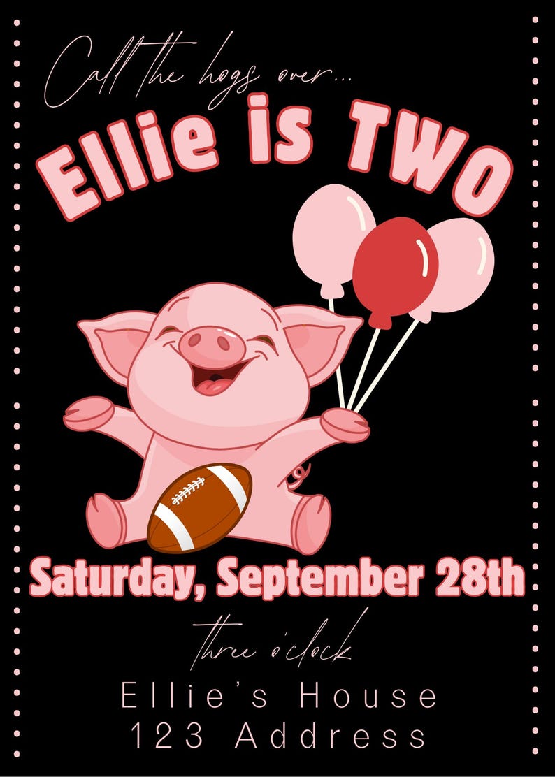 Hogs Pigs Toddler Girl Birthday Party Invitation Custom Digital ...