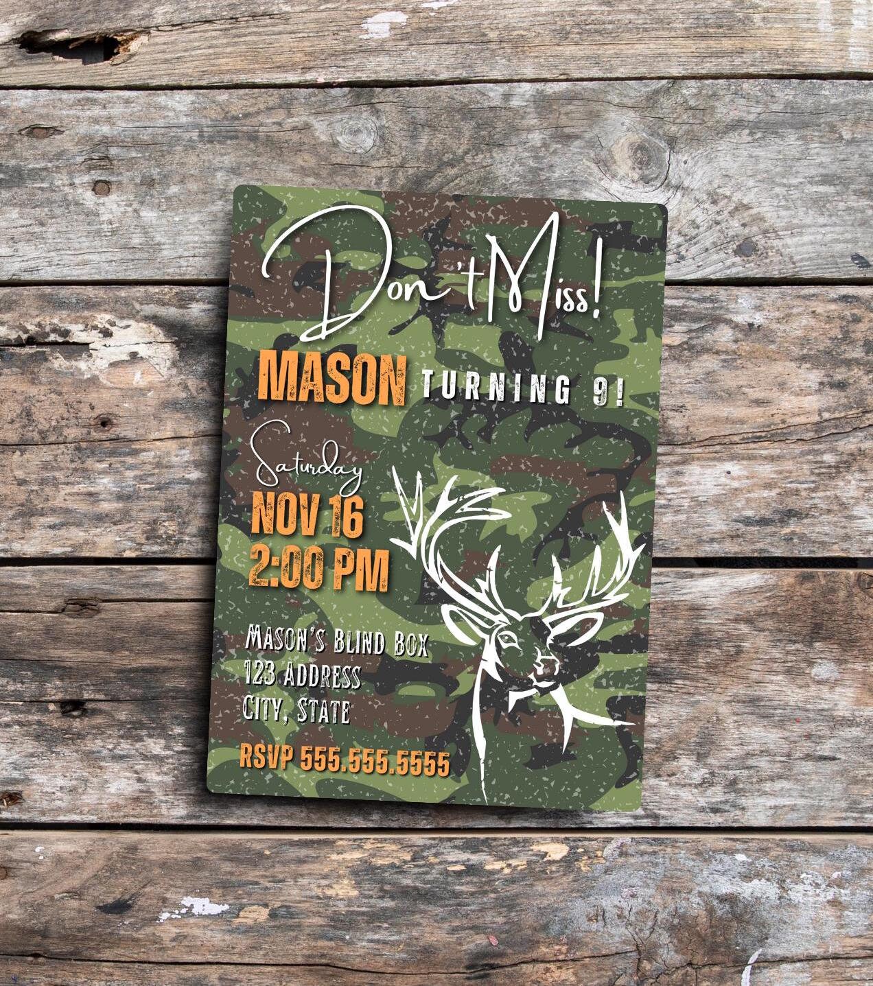 Don't Miss Deer Hunting Camo Deer Birthday Party Invitation Custom ...
