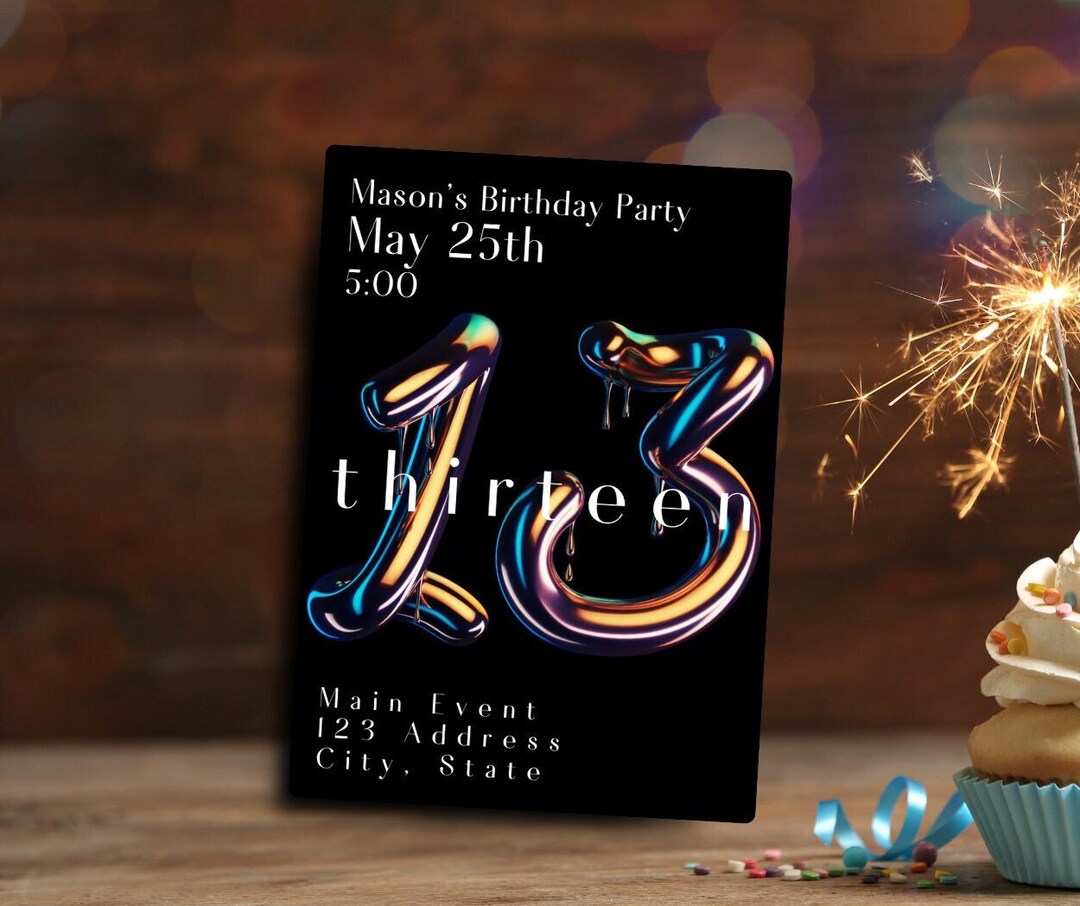 Thirteenth Birthday Party Invitation Digital Download Text Evite Invite ...
