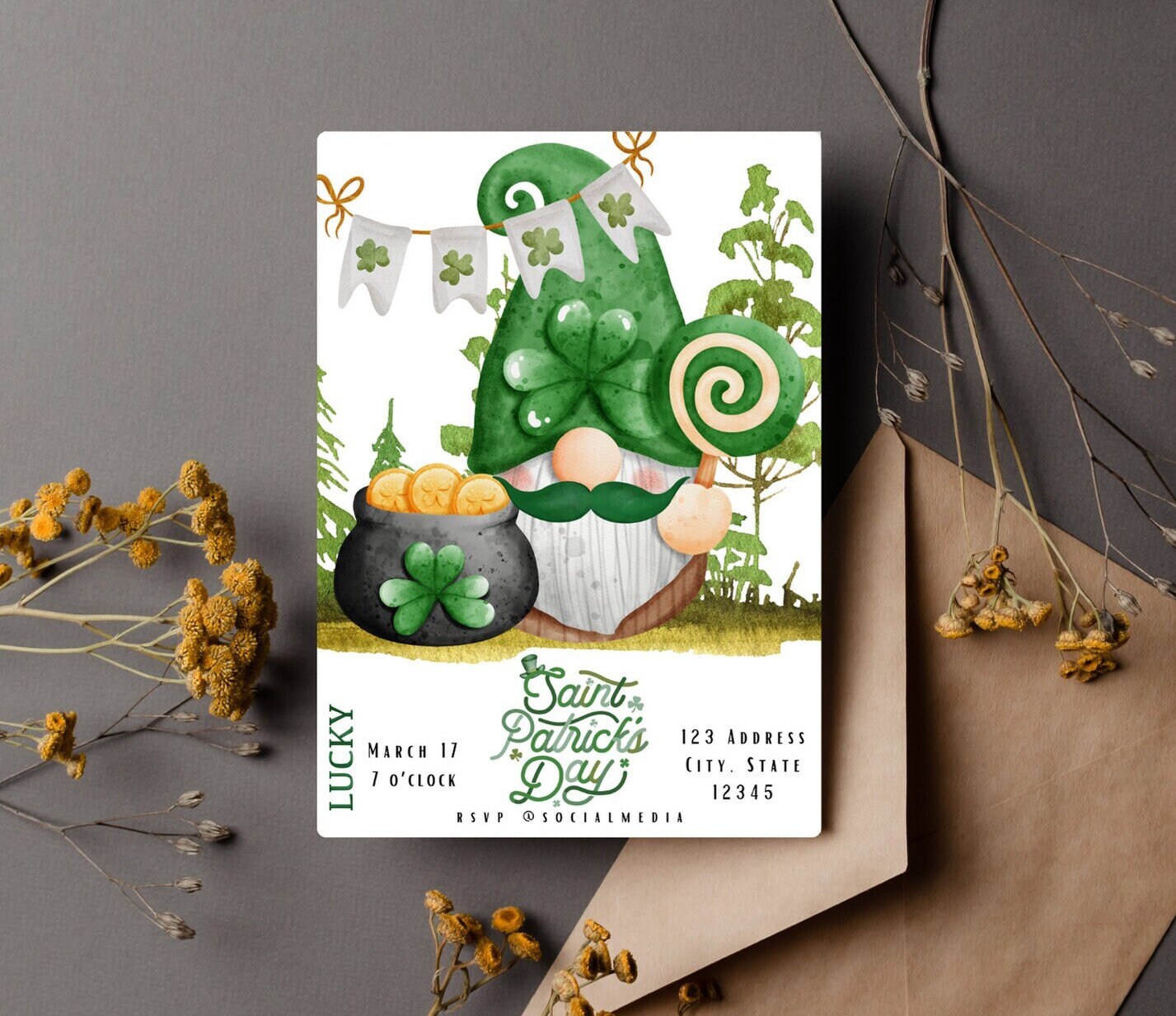 St. Patrick's Day Gnome Invitation Custom Personalized Digital Download ...