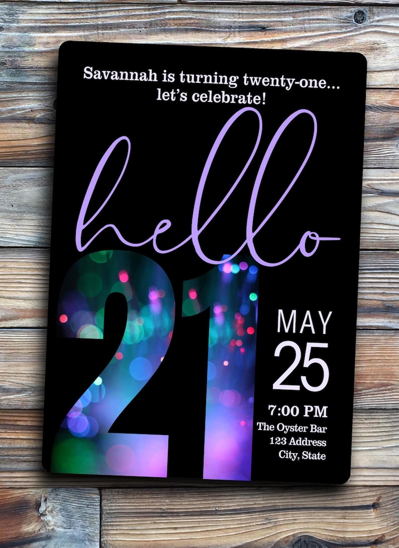 Twenty One Birthday Party Invitation Custom Digital Download Evite Text ...
