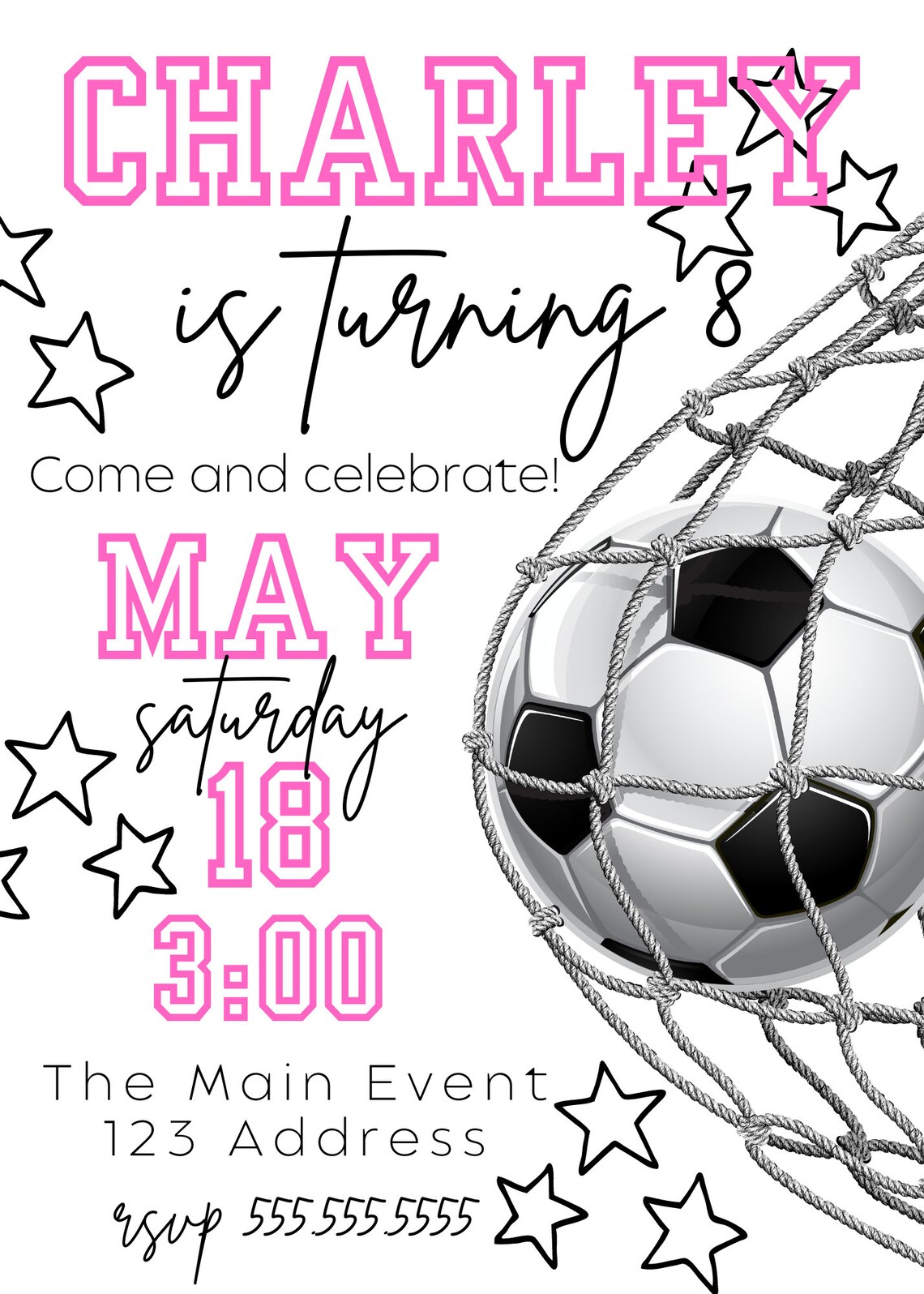Girls Soccer Birthday Party Invitation Soccer Party Invite Digital ...