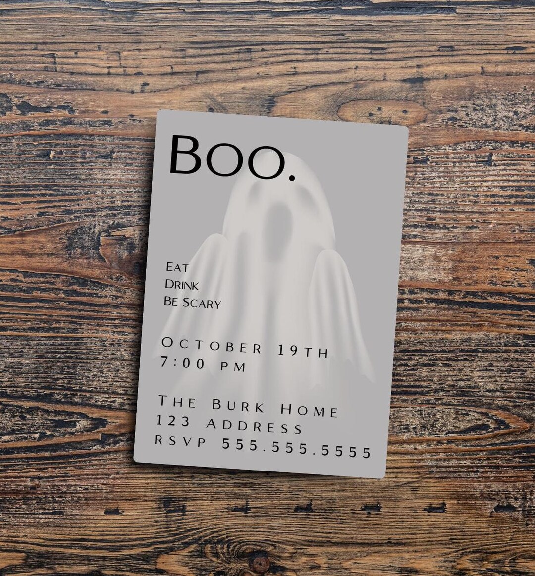 Ghost Halloween Party Invitation Custom Digital Download Simple Modern ...