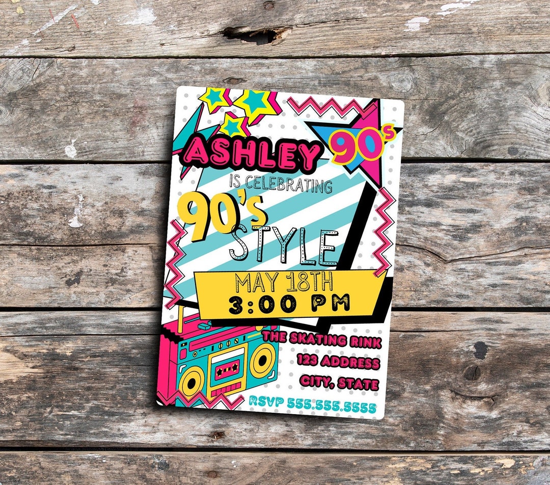 90's Birthday Party Invitation Custom Digital Download 90's Evite 90's ...