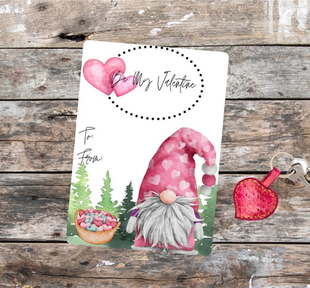Valentines Day Cards Gnome Hearts Custom Personalized Printable Digital ...