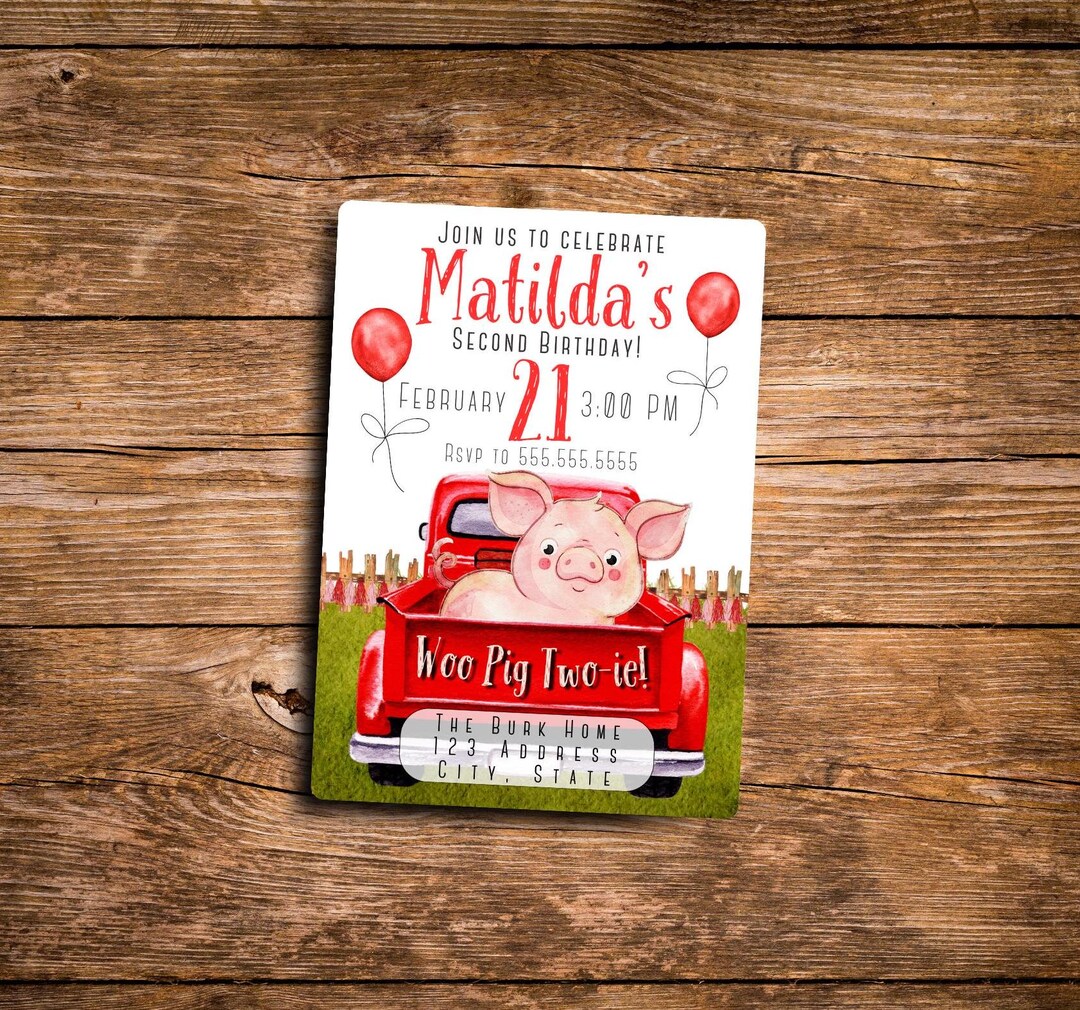 Woo Pig Twoie Razorback Second Birthday Party Invitation Custom Digital ...