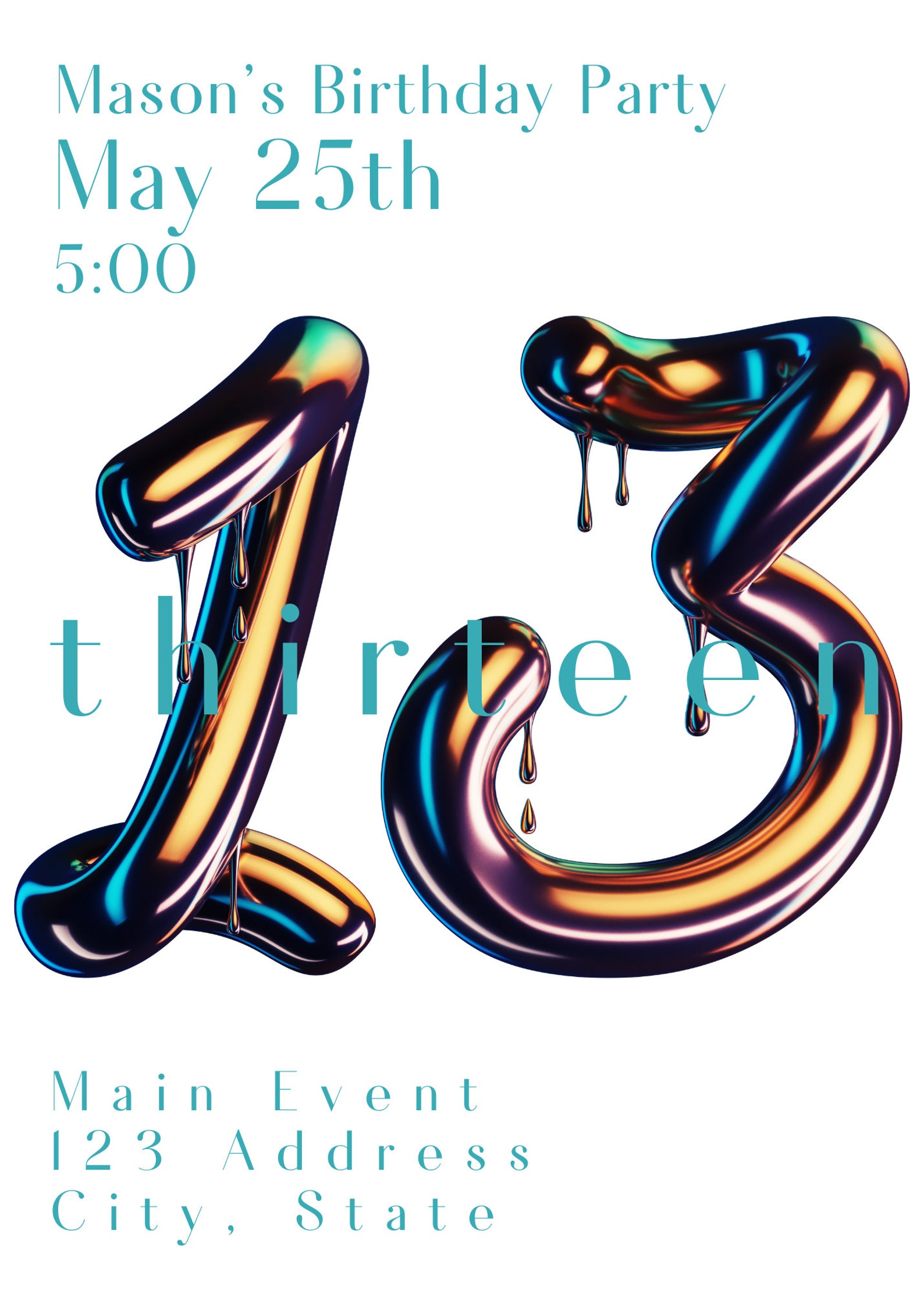 Thirteenth Birthday Party Invitation Digital Download Text Evite Invite ...
