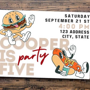 Hamburger Hot Dog Cookout Kids Birthday Invitation Custom Digital ...