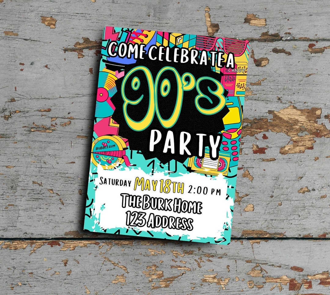 90's Party Invitation Custom Digital Download Printable 90's Birthday ...