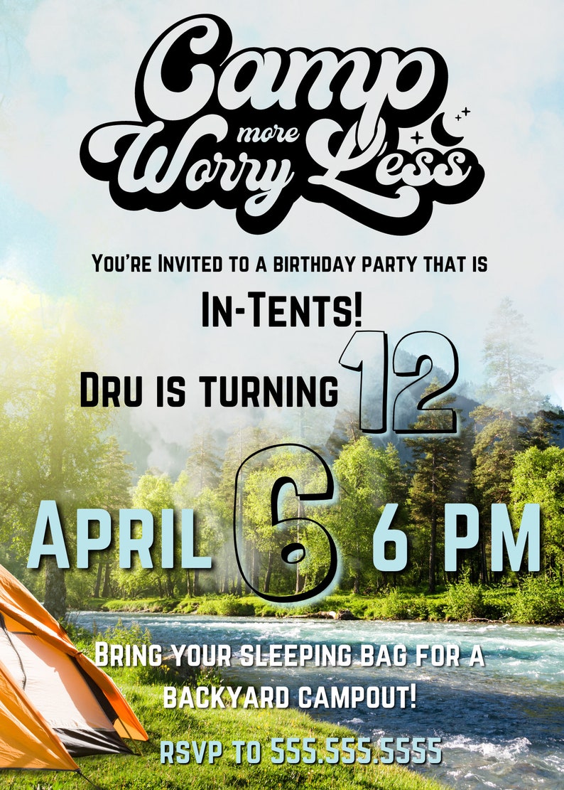 Camping Birthday Party Invitation Custom Digital Download Printable 5x7 ...