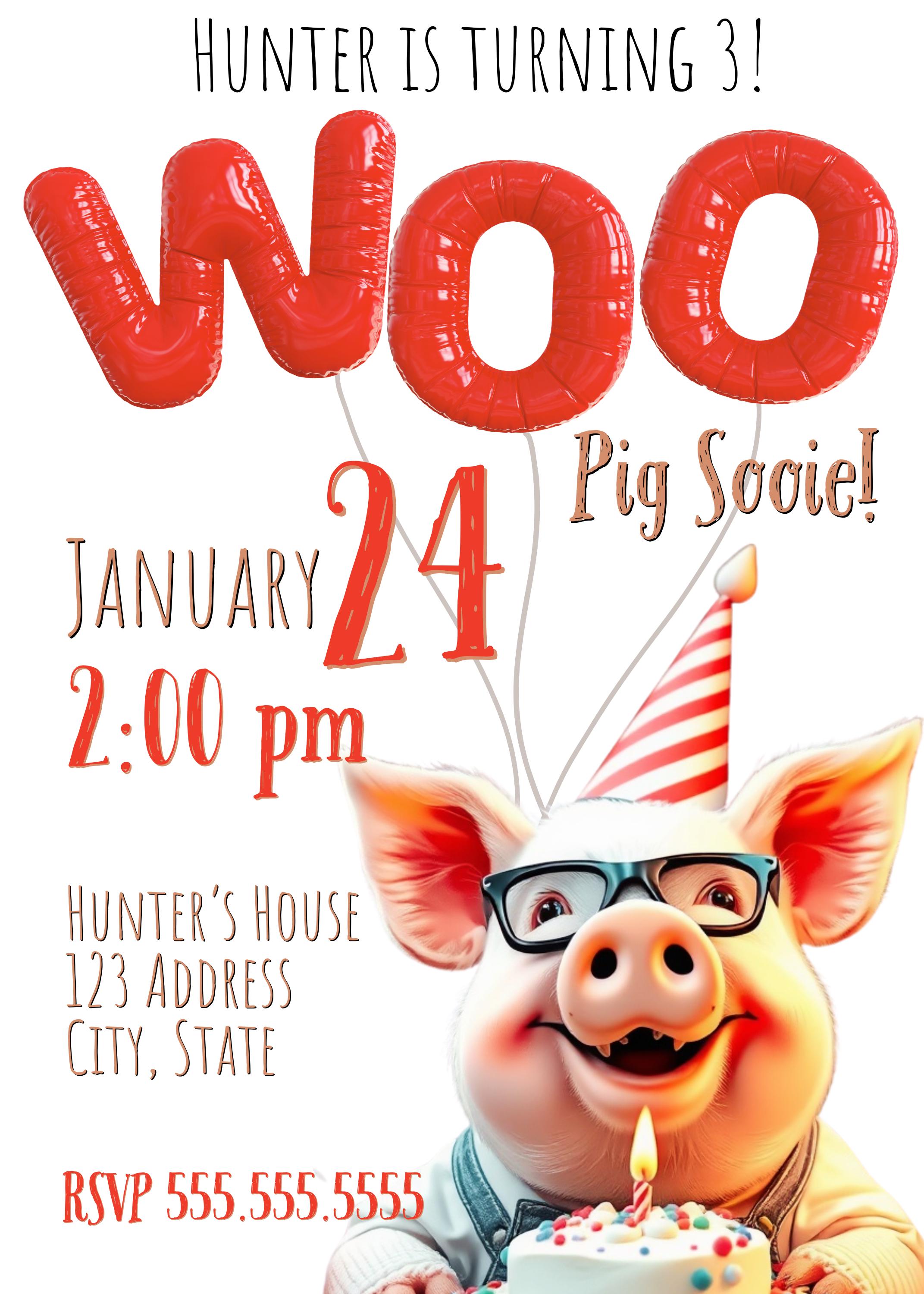 Woo Pig Sooie Birthday Party Invitation Hogs Birthday Party Razorback ...