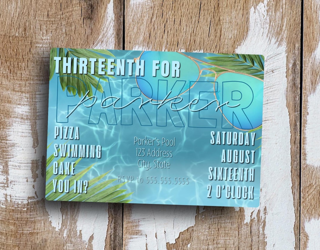 13th Pool Party Invitation Thirteenth Birthday Swimming Pool Party 13 ...