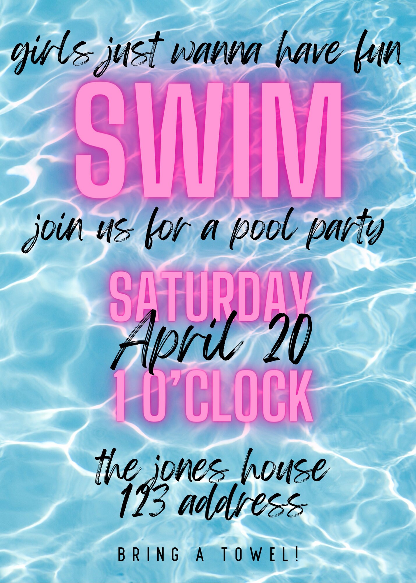 Pool Swim Party Invitation Custom Digital Download, Printable 5x7 ...