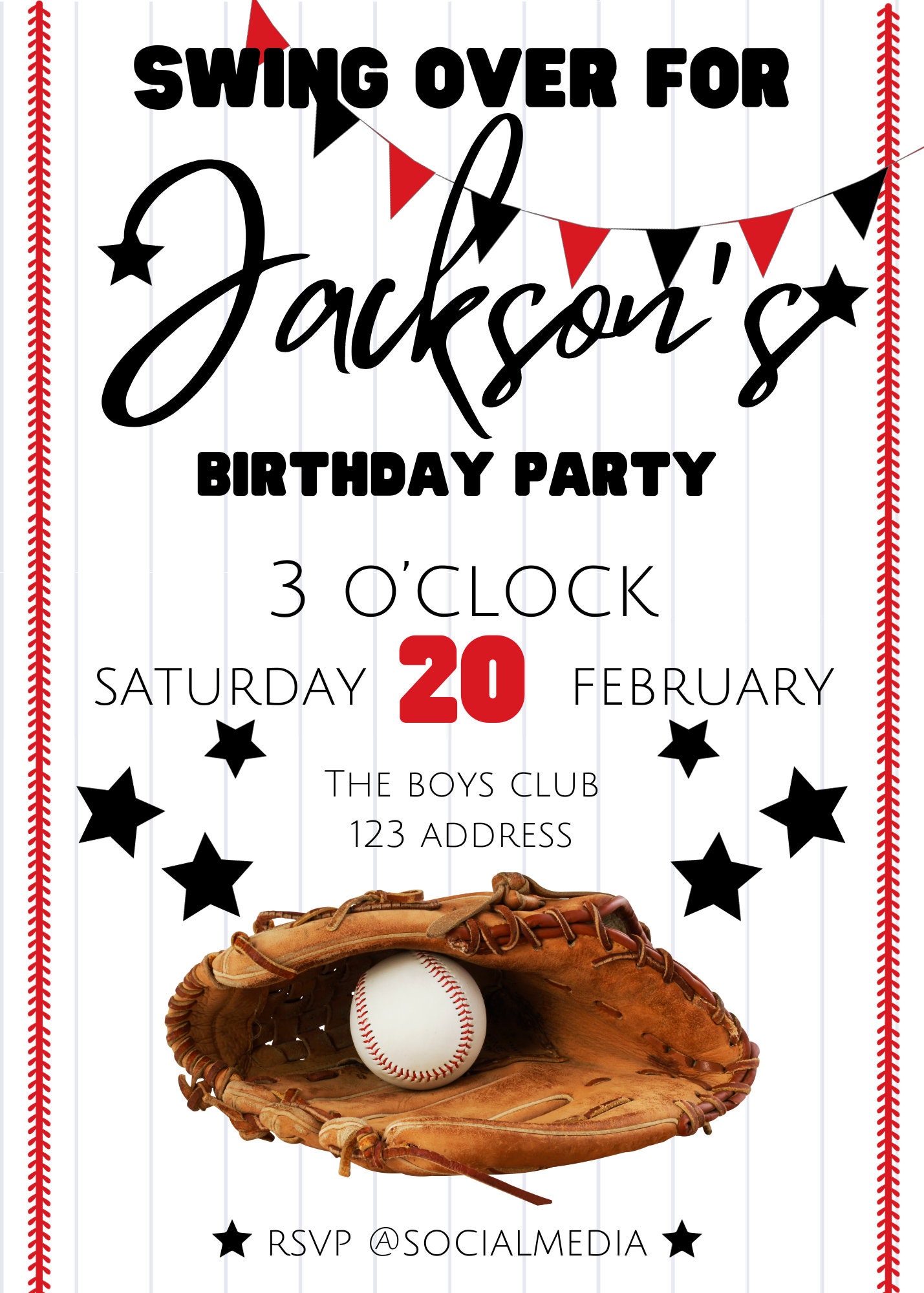 Baseball Birthday Party Invitation Custom Personalized Digital Download ...
