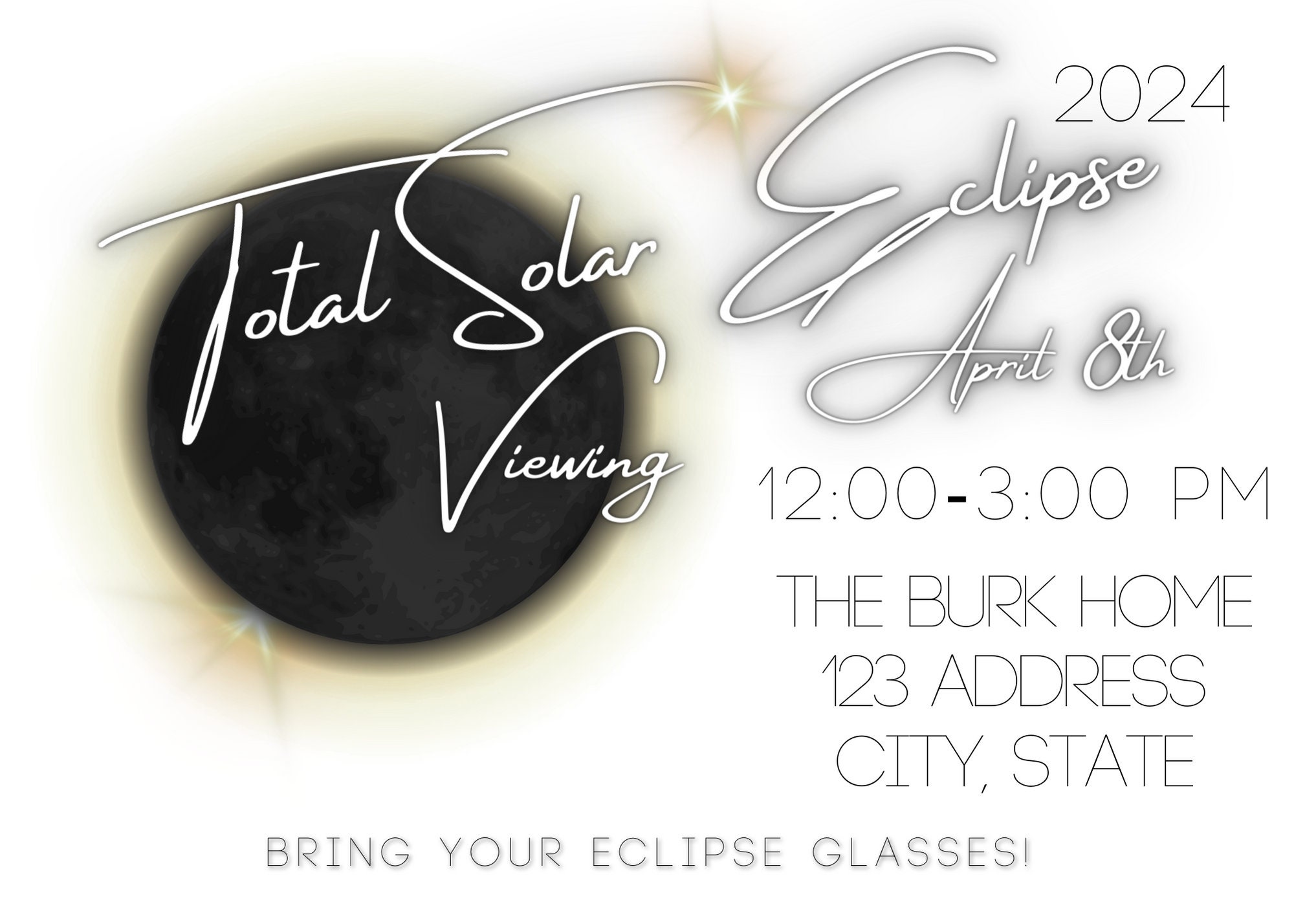 Eclipse Invitation 2024 Total Solar Eclipse Viewing Party Custom ...