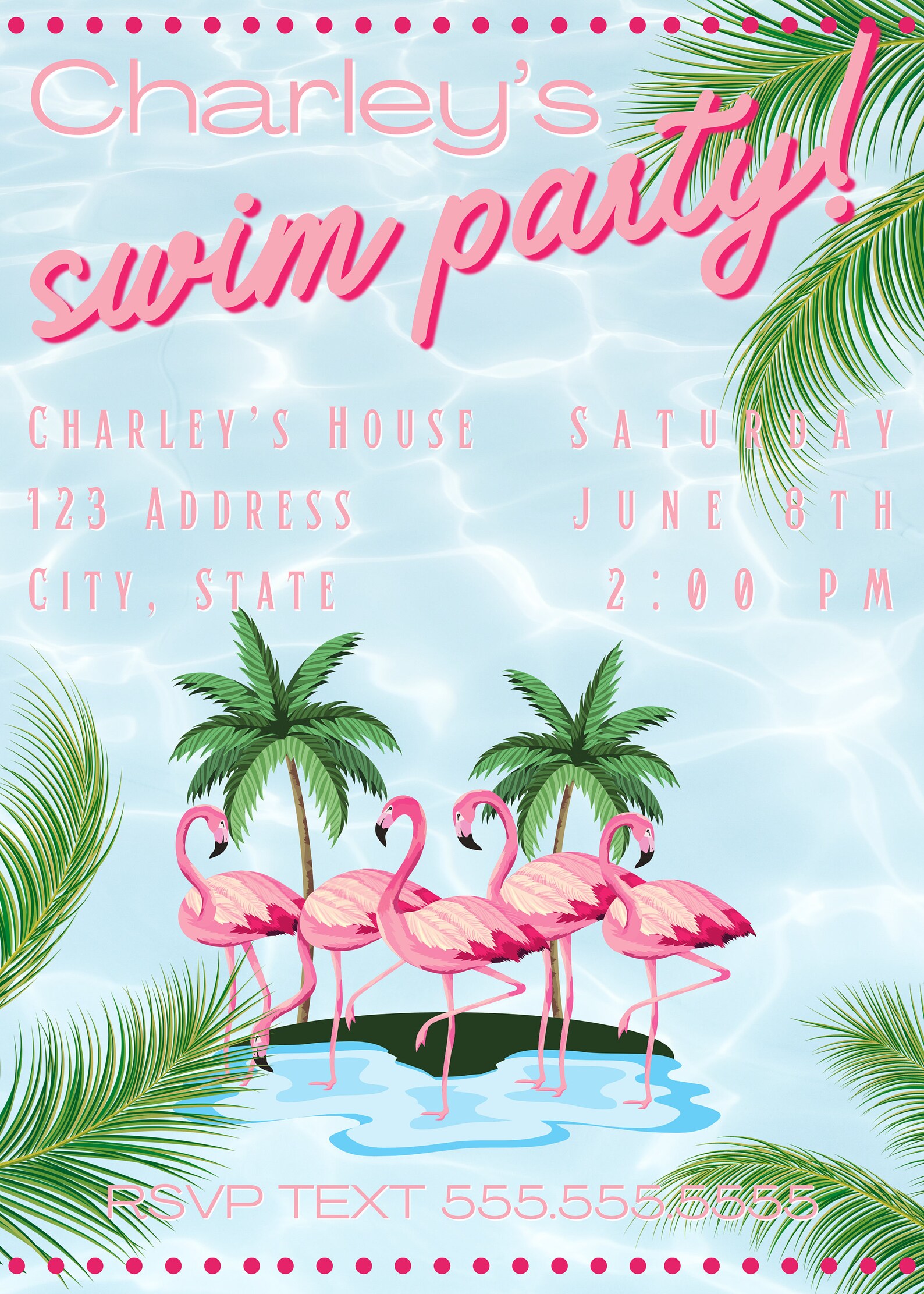 Flamingo Pool Party Invitation Custom Digital Download Pink Birthday ...