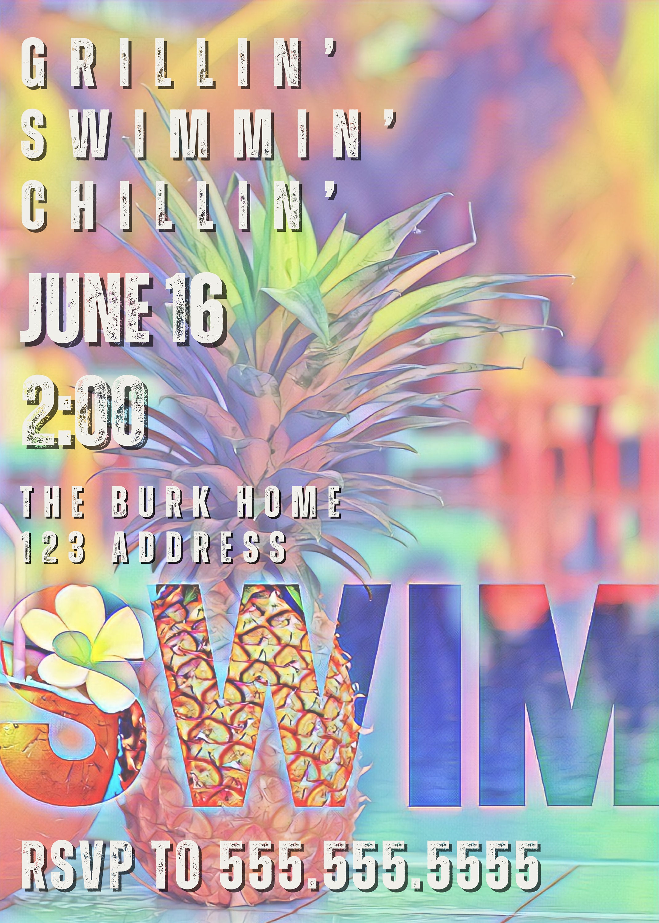 Swim Party Invitation Custom Digital Download Pool Party Grilling BBQ ...