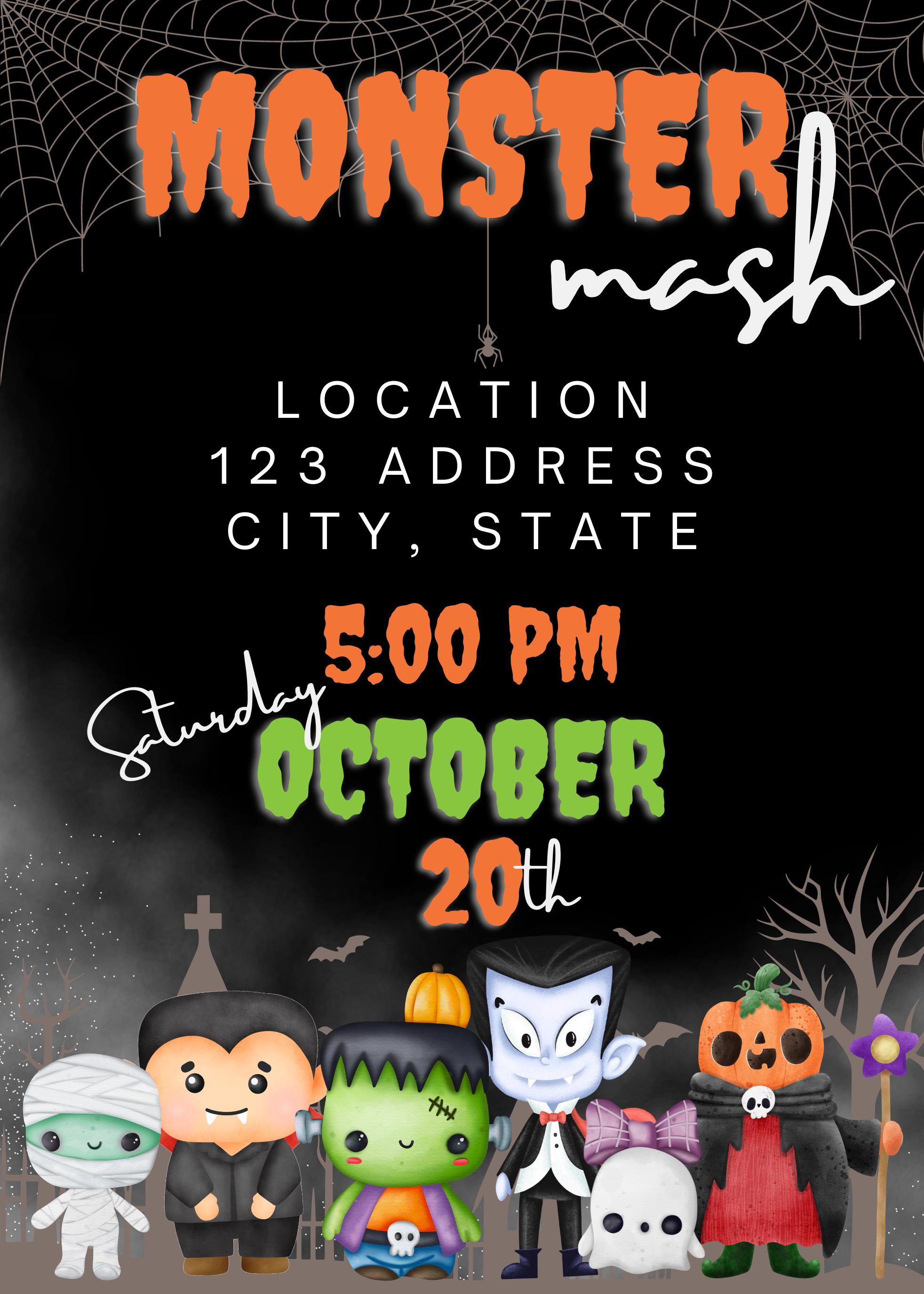 Kids Monster Mash Party Invitation Custom Digital Download Halloween ...
