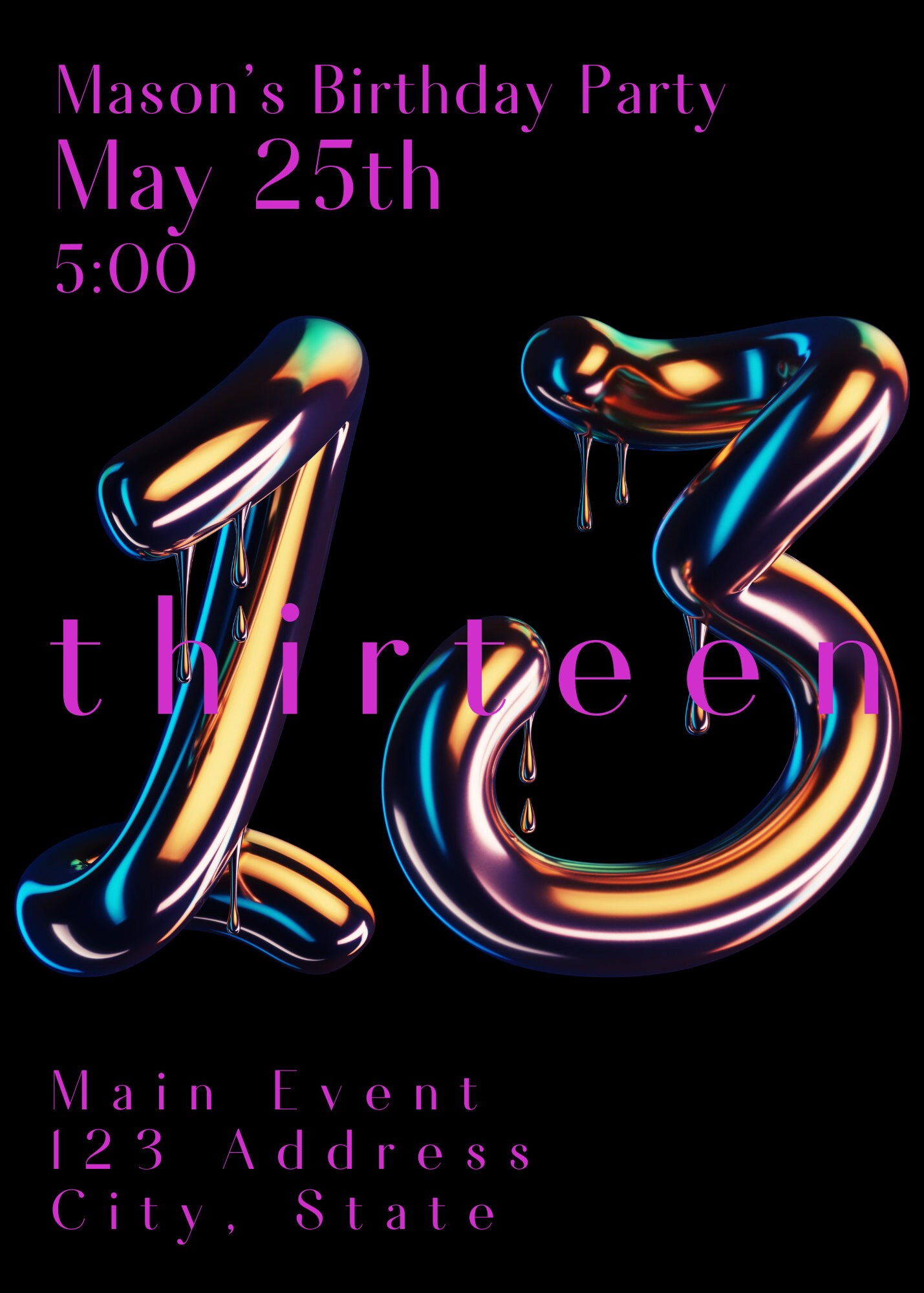 Thirteenth Birthday Party Invitation Digital Download Text Evite Invite ...