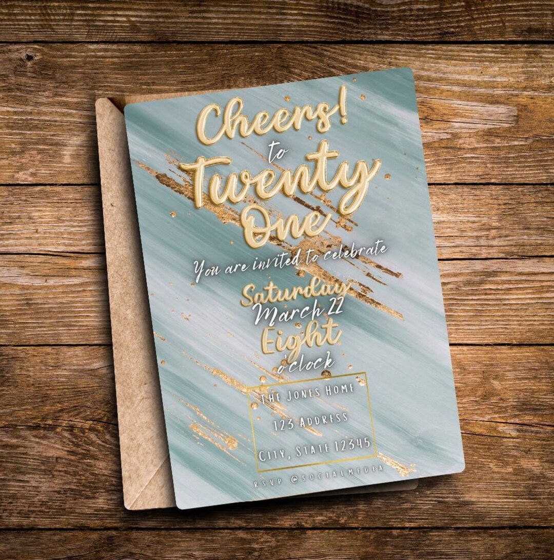 Cheers to 21st Birthday Invitation, Evite, Printable 5x7 (digital ...
