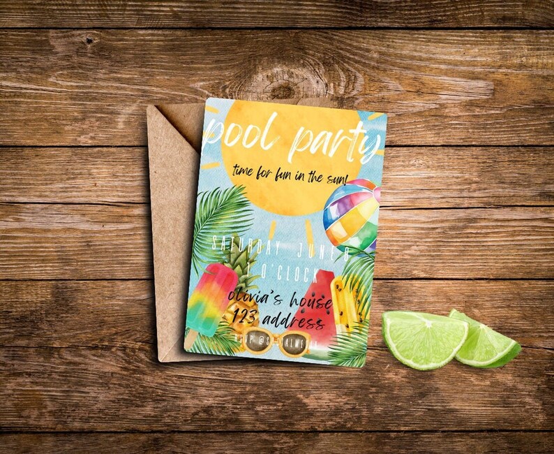Pool Party Invitation Custom Digital Download Spring Summer Springbreak ...