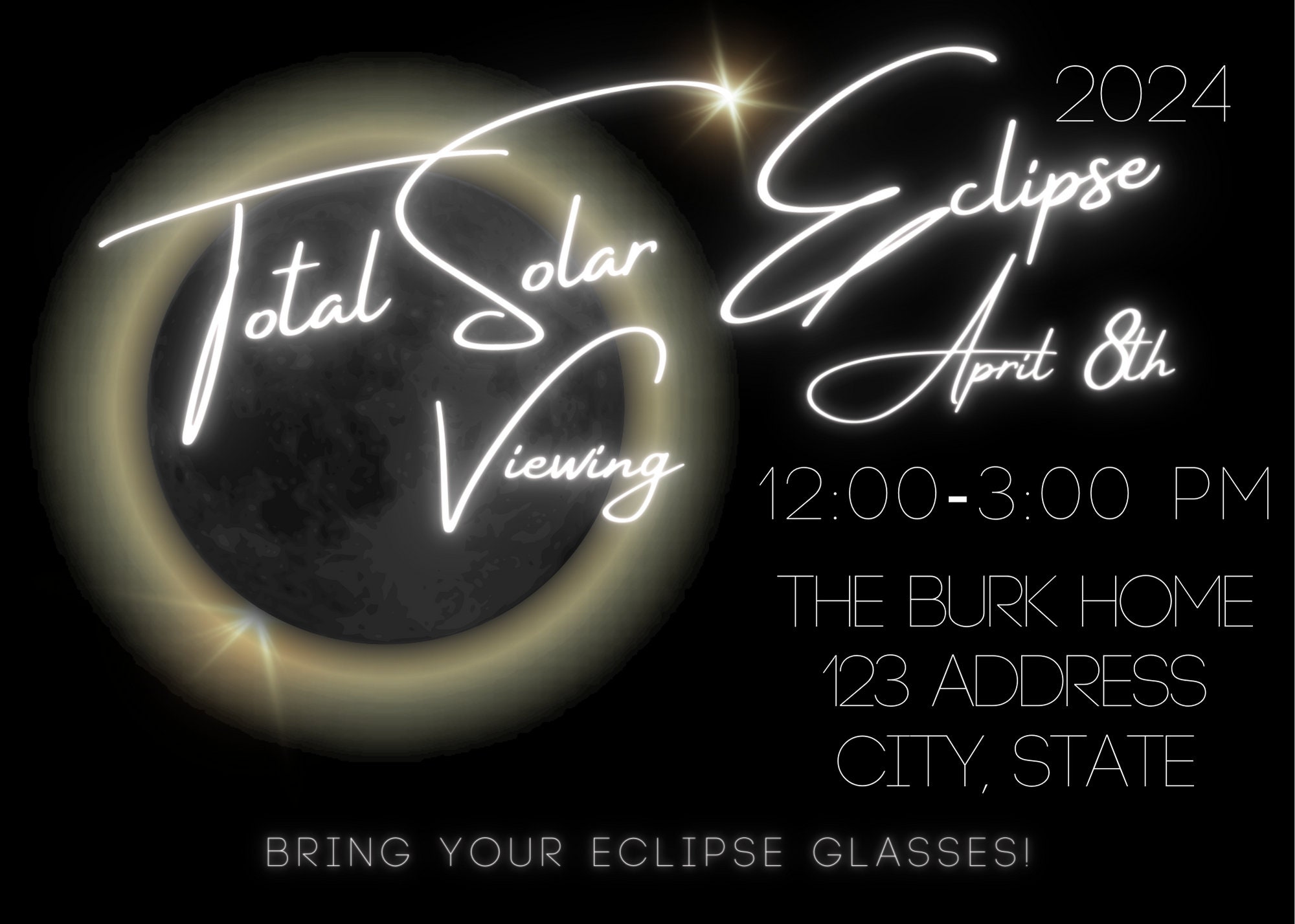 Eclipse Invitation 2024 Total Solar Eclipse Viewing Party Custom ...