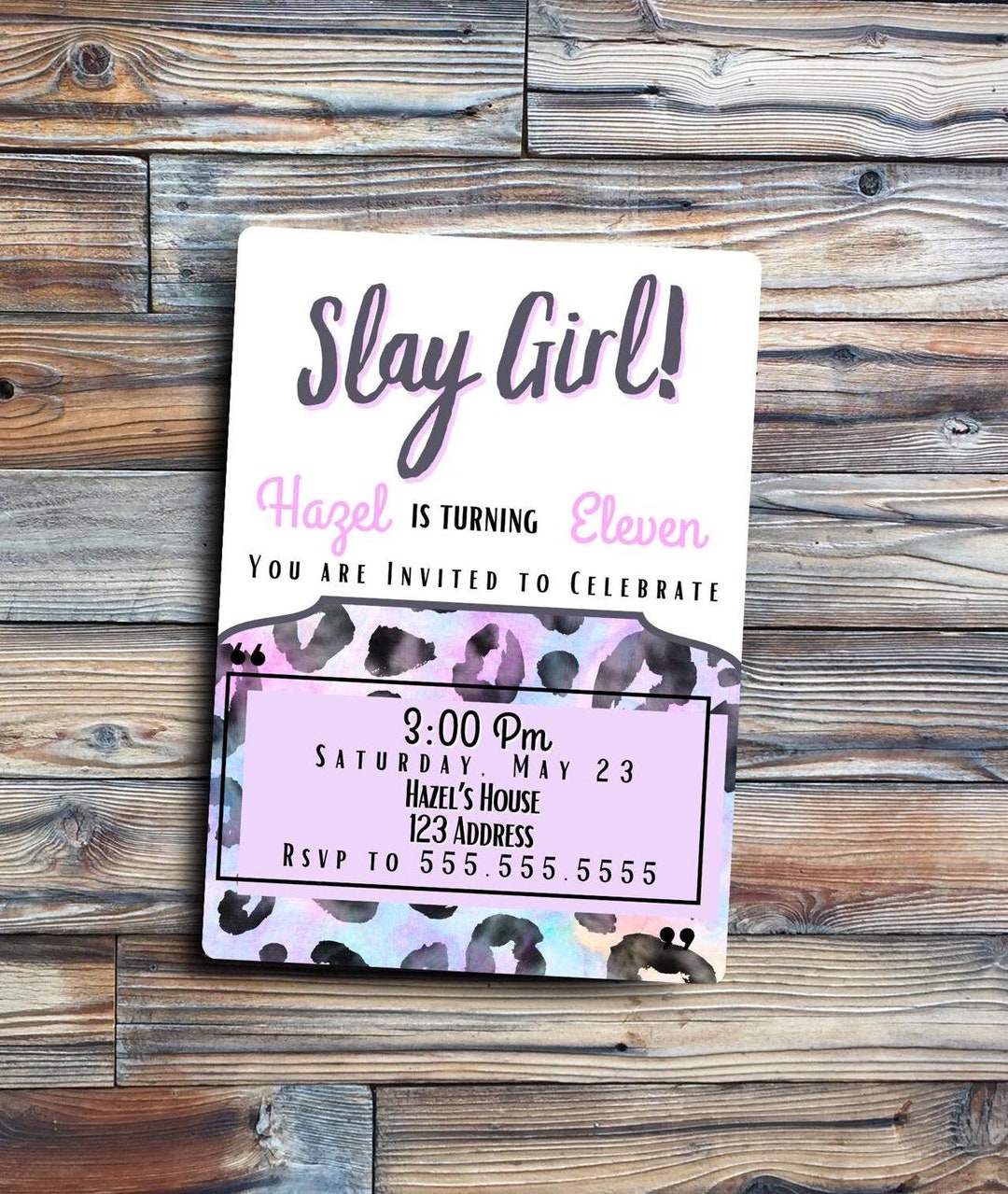 Slay Girl Purple Leopard Tween Girls Birthday Invitation Teen Preppy ...