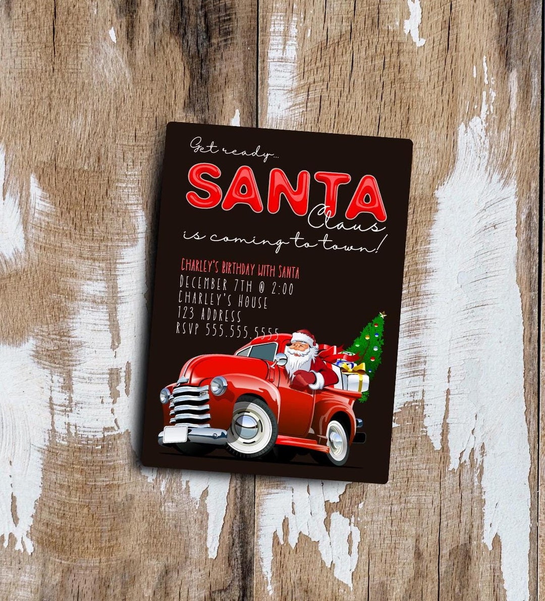 Santa Birthday Invitation Custom Digital Download Santa Claus is Coming ...