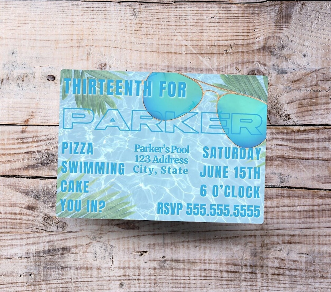 13th Pool Party Invitation Thirteenth Birthday Swimming Pool Party 13 ...