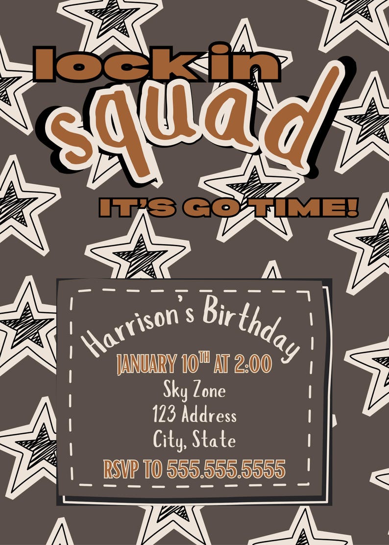 Boys Trendy Invite Lock-in Birthday Invitation Squad Teen Star Design ...