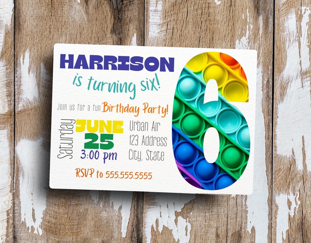 Kids Pop-it Fidget Birthday Party Invitation Popit Party Invite Digital ...