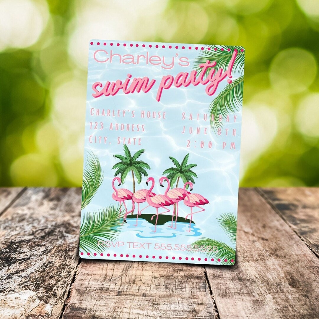 Flamingo Pool Party Invitation Custom Digital Download Pink Birthday ...