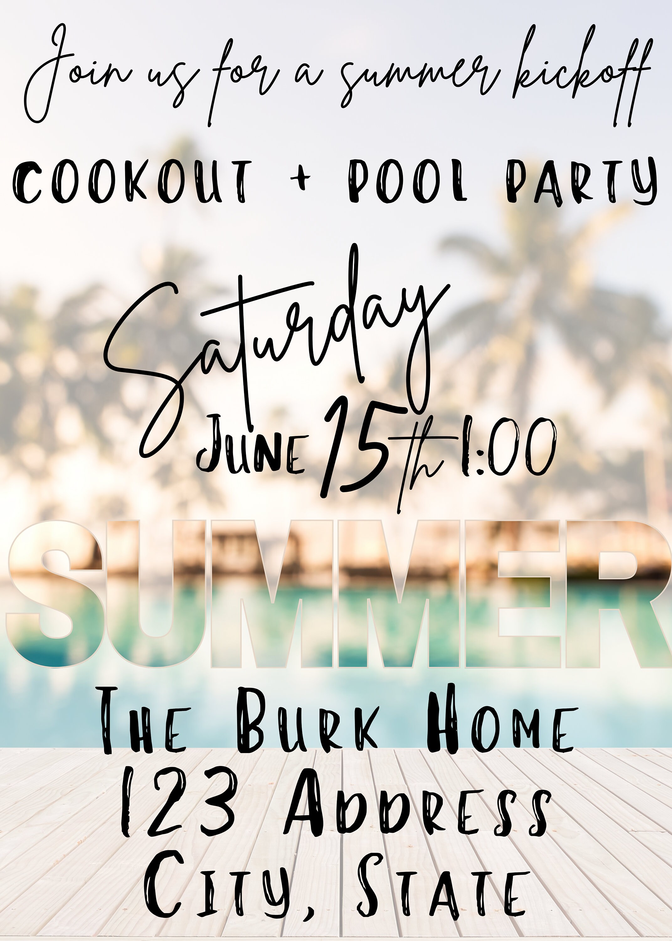 Summer Pool Party Invitation Custom Digital Download Pool Day Summer ...