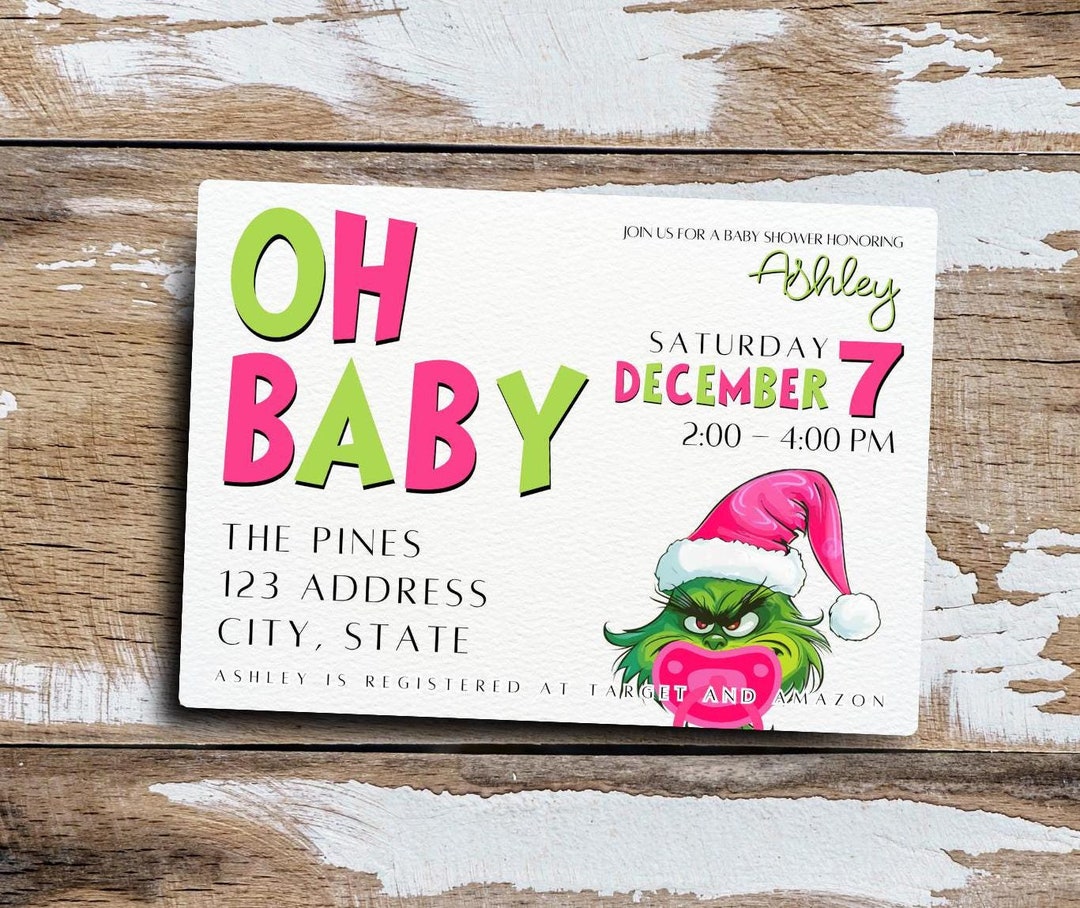 Grinch BABY Shower Invitation Girl or Boy Pink or Blue Custom Digital ...