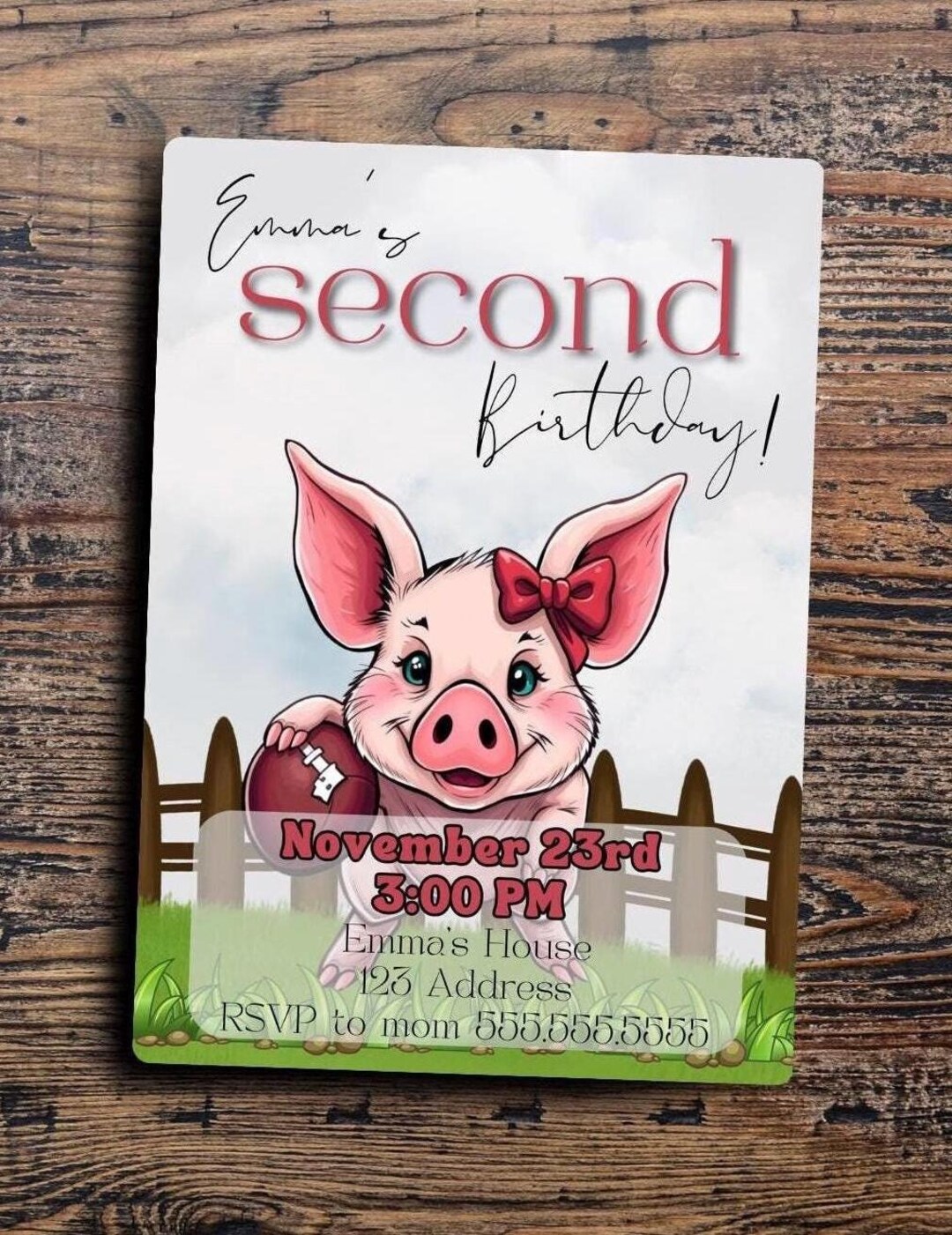 Razorback Birtday Invite Hogs Birthday Party Invite Digital Download ...