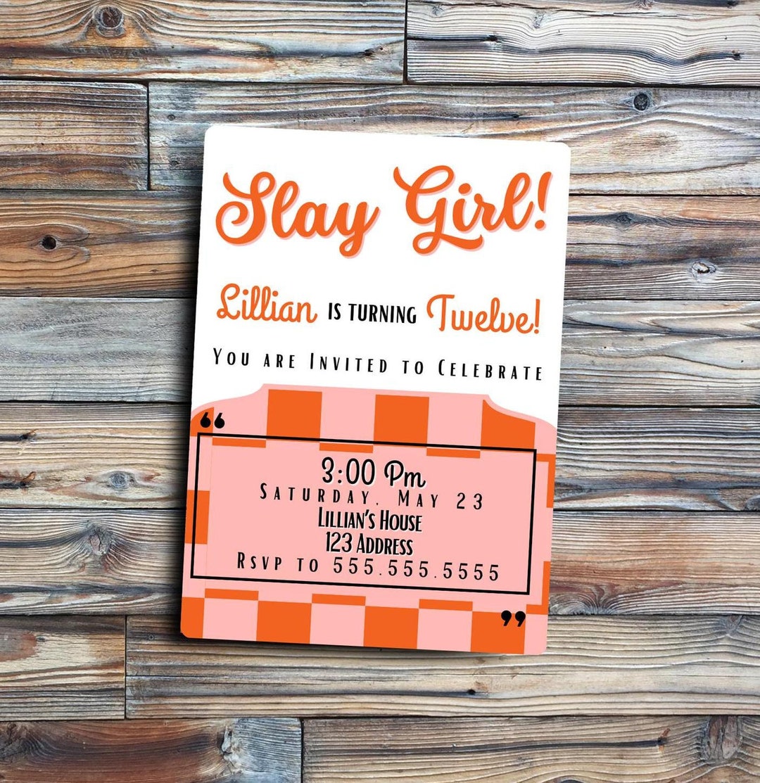 Slay Girl Tween Girls Birthday Party Invitation Preppy Checkered Check ...