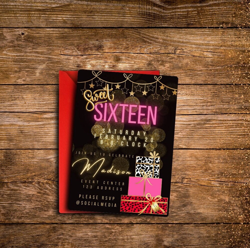 Sixteen Sweet 16 Birthday Party Invitation Custom Digital Download ...