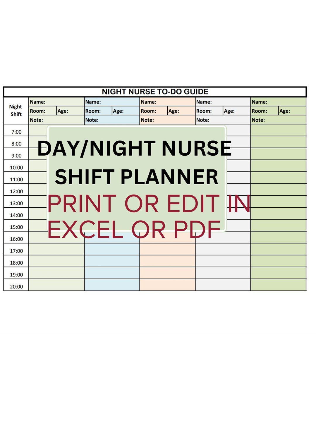 Daily Nurse Shift Planner, Nurse Hourly Shift Planner, 5 Patient ...