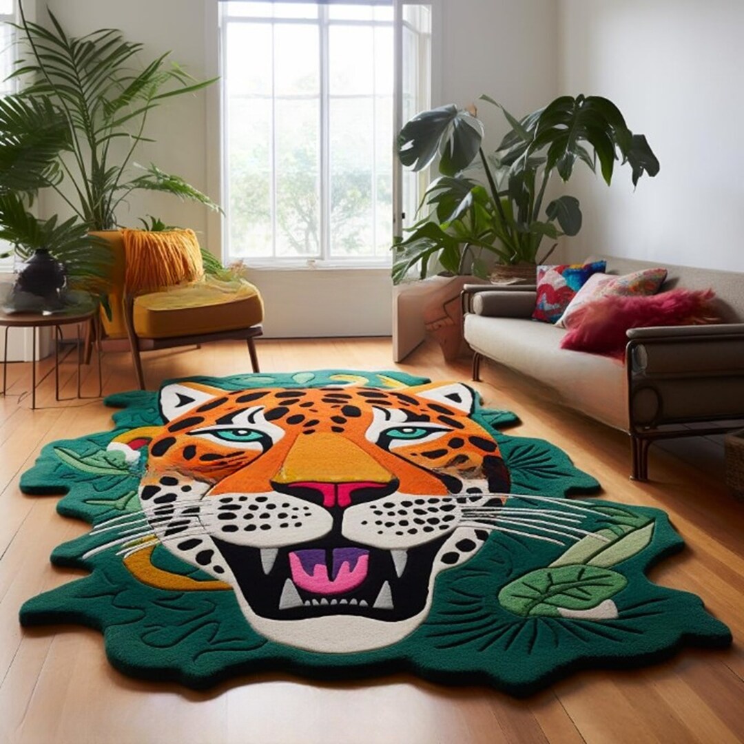 Modern Jaguar Wool Area Rug Hand-tufted Unique Irregular Shape Animal ...