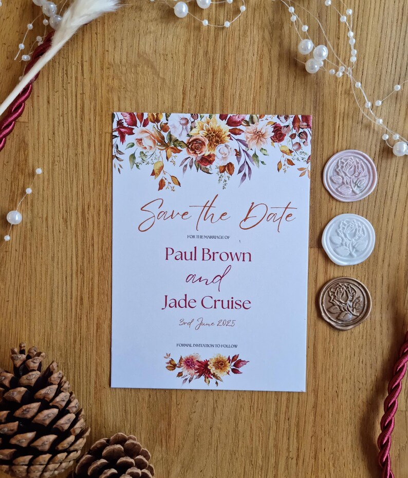 A6 Sparkly Beautiful Save the Dates, White Sparkly Card Autumnal Save ...