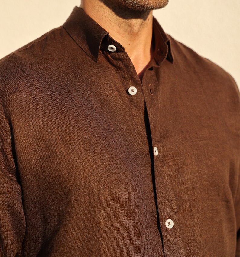 Brown Linen Shirt for Men 100% Linen Shirt - Etsy