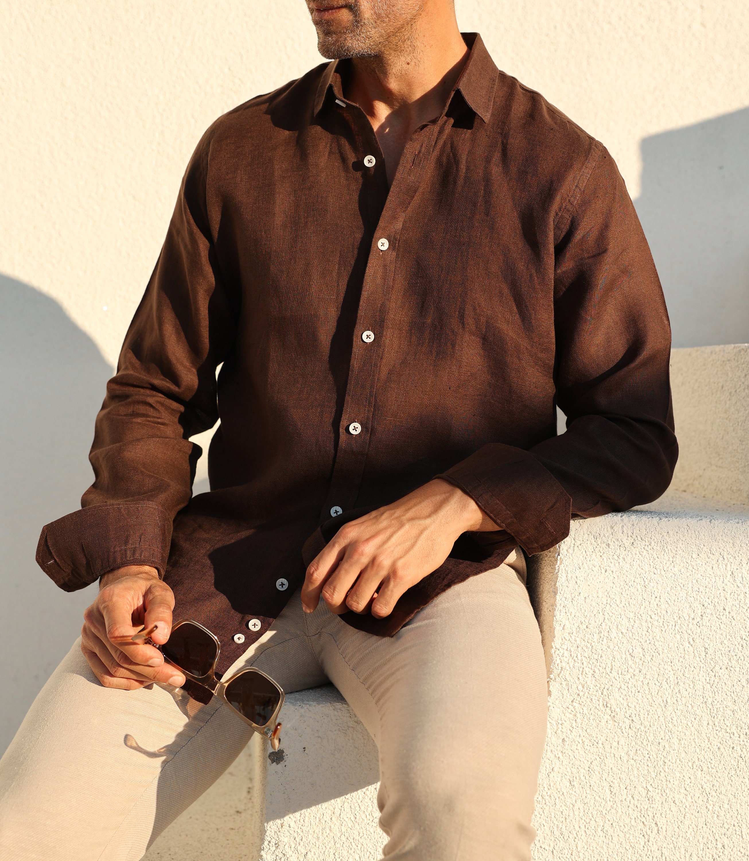 Brown Linen Shirt for Men 100% Linen Shirt - Etsy