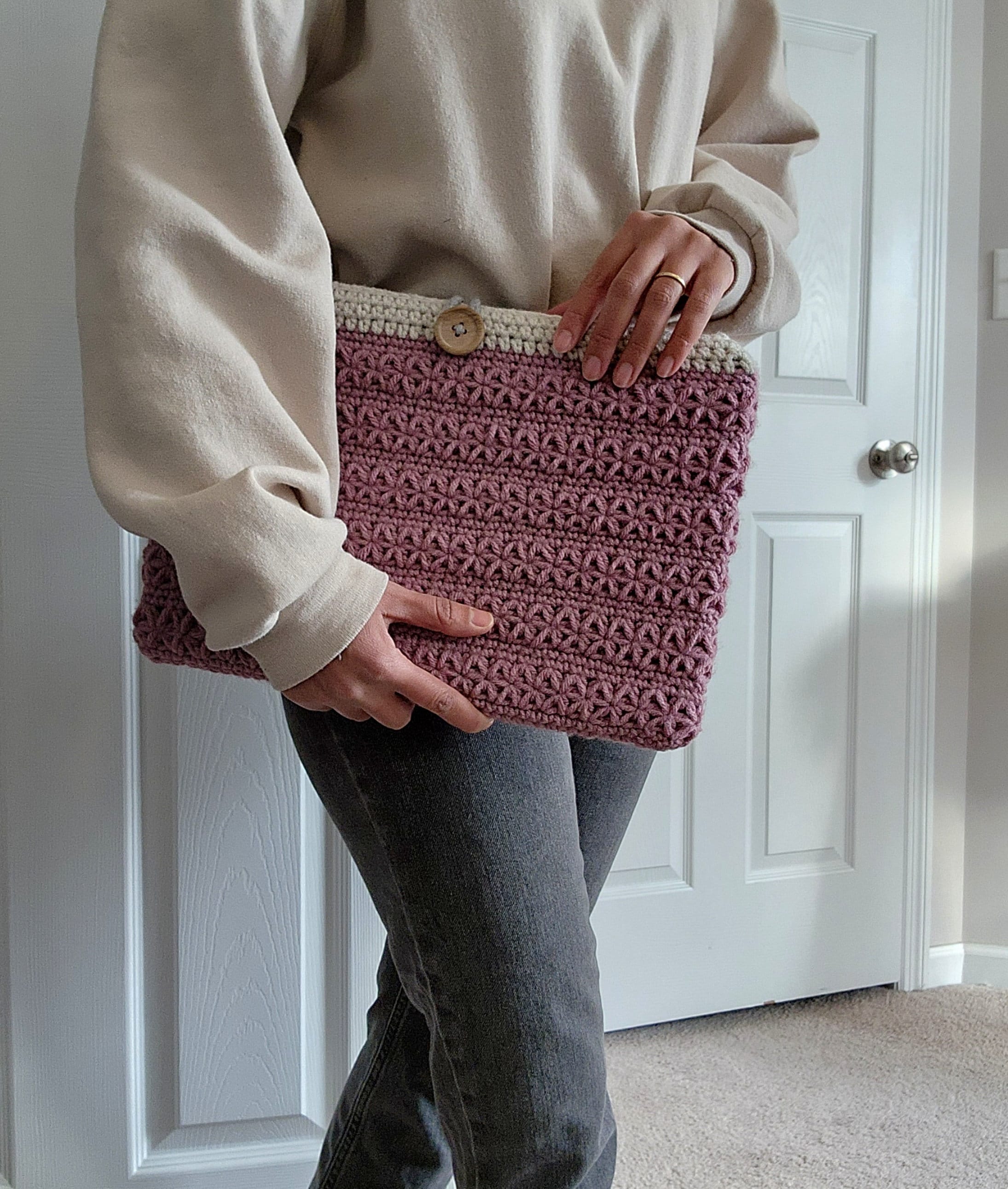 Handmade Chic and Elegant Crochet Laptop Sleeve With a Wooden Button ...