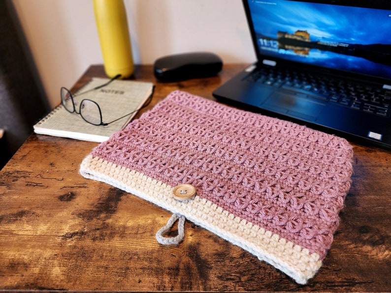 Handmade Chic and Elegant Crochet Laptop Sleeve With a Wooden Button ...