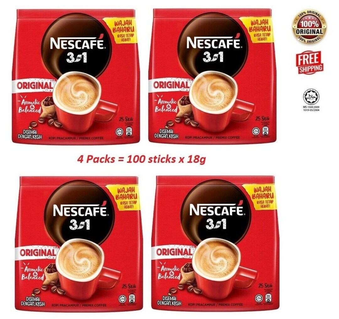NESCAFE 3 in 1 Blend & Brew Original Instant Coffee 100 Sticks X 4 ...