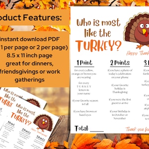 Who is Most Like the Turkey Game Printable Thanksgiving Game - Etsy