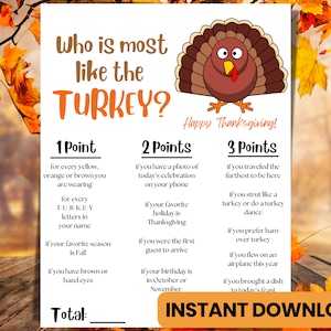 Who is Most Like the Turkey Game Printable Thanksgiving Game - Etsy
