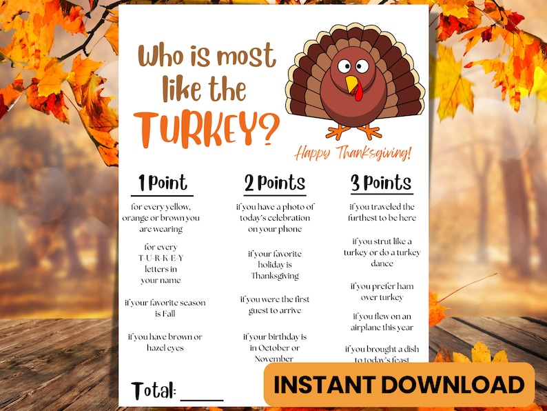 Who is Most Like the Turkey Game Printable Thanksgiving Game - Etsy