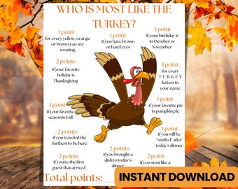 Who is Most Like the Turkey Game Printable Thanksgiving Game - Etsy